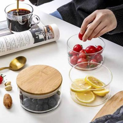 China Stackable High Borosilicate Glass Canister with Bamboo Lid for Kitchen Storage 350ml Capacity for sale