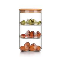 China Stackable High Borosilicate Glass Canister with Bamboo Lid for Kitchen Storage 350ml Capacity for sale