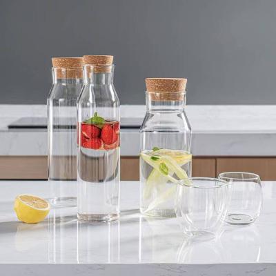 China High Borosilicate Glass Carafe with Cork Stopper – Dishwasher Safe Beverage Pitcher for Wine, Coffee, and Juice for sale