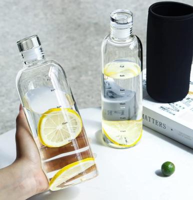 China IKOO High Borosilicate Glass Water Bottle with Leak-proof Airtight Lid and Time Marker Reminder - Dishwasher Safe for sale