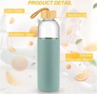China IKOO 600ml Borosilicate Glass Water Bottle with Bamboo Lid and Protective Silicone Sleeve for sale