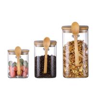 China IKOO Multifunction Modern Kitchen Glass Canister with Bamboo Lid and Spoon for Food Storage for sale