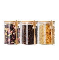 China Modern Multifunction Glass Canister with Bamboo Lid for Kitchen Storage for sale