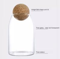 China High Borosilicate Glass Storage Jar with Cork Lid in 550ml 750ml 1200ml Sizes for Eco-Friendly Food Storage for sale