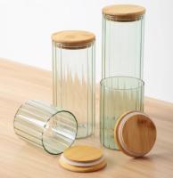 China Borosilicate Glass Canister with Bamboo Lid Color Sprayed Stripe Design for sale
