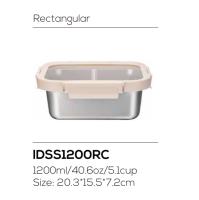 China IKOO 1200ml Stainless Steel Food Container with Glass Lid and Divider for sale