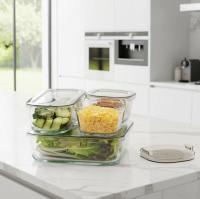 China IKOO Borosilicate Glass Food Container Set 240ml,1370ml with Simple Lid for sale