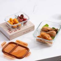 China IKOO 570ml 980ml 1360ml Divided Glass Food Container with Cool Lock PP Lid for Microwave Oven and Freezer for sale