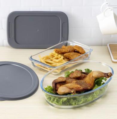 China Oven Safe Borosilicate Glass Baking Dish with PE Lid 700ml 4000ml for sale