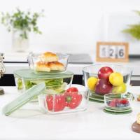 China IKOO Modern and Stylish Teal Color Glass Container with PP Lid Made of High Borosilicate Glass for Food Storage for sale