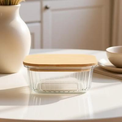China IKOO 370ml 640ml 1050ml High Borosilicate Glass Food Container with Natural Bamboo Lid for sale