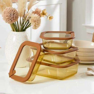China IKOO Amber Glass Food Storage Container with Vented Glass Lid BPA-Free High Borosilicate Glass for sale