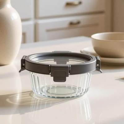 China IKOO Striped Glass Food Container with Tempered Glass Lid for sale
