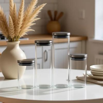 China Square Glass Canister and Food Storage Jar with 780ml 1100ml 1400ml Capacity High Borosilicate Glass and Stainless Steel Lid for sale