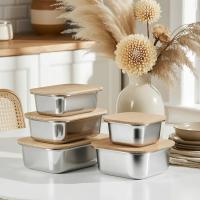 China Multifunctional Airtight Freezer Safe Stainless Steel Food Container with Bamboo Lid Reusable Meal Prep Box for sale