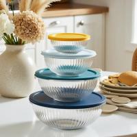 China IKOO High Borosilicate Glass Mixing Bowl with PP Lock Lid - Stackable and Oven Safe in 180ml to 3500ml Sizes for sale