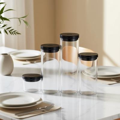 China IKOO Custom Logo Clear Glass Canister and Pantry Storage Container with Easy Open PP Lid in 450ml, 1000ml, and 1500ml Sizes for sale