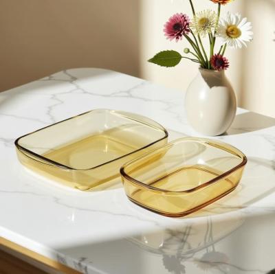 China Amber Color High Borosilicate Glass Baking Dish Oven Safe Microwave and Dishwasher Safe Bakeware for sale