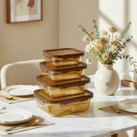 China IKOO Amber Glass Container with High Borosilicate Glass Stackable and Airtight Food Storage Containers for sale