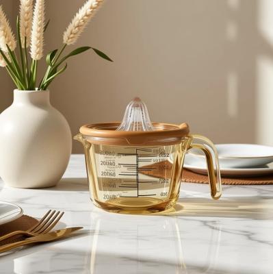 China IKOO Heat Resistant Amber Color Glass Measuring Cup with 250ml/500ml/1000ml Capacity and High Borosilicate Glass for sale