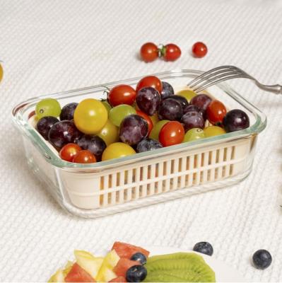 China IKOO Stackable Airtight Glass Food Container with 1050ml Capacity and Removable Drain Basket for sale
