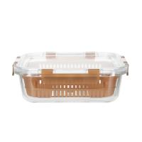 China IKOO Stackable Airtight Glass Food Container with 1050ml Capacity and Removable Drain Basket for sale