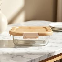 China IKOO Oven Safe Transparent Glass Food Container with Bamboo Lids and Cool Lock for Secure Food Storage for sale