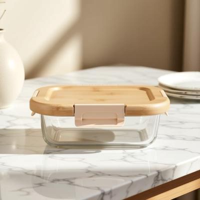 China IKOO Oven Safe Transparent Glass Food Container with Bamboo Lids and Cool Lock for Secure Food Storage for sale