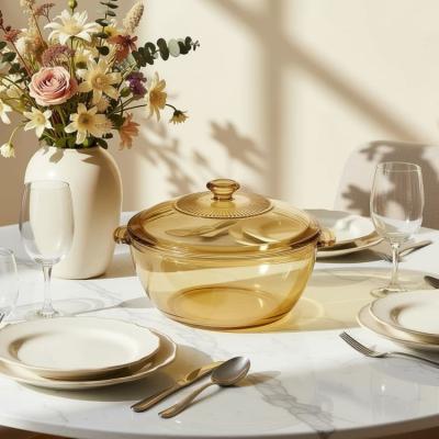 China IKOO Amber Color High Borosilicate Glass Casserole with 1400ml-3000ml Capacity and -40℃ to 560℃ Temperature Range for sale
