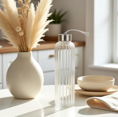 China IKOO BPA-Free Reusable Glass Water Bottle with Leak-proof Airtight Lid and Dishwasher Safe Borosilicate Glass Bottle for Gym and Office for sale