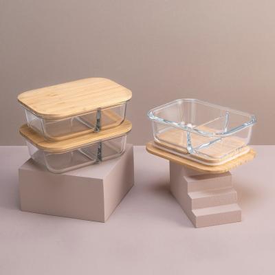 China IKOO Bamboo Lid Divided Glass Container - Borosilicate Microwave Safe for sale