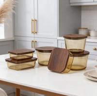 China High Borosilicate Glass Food Container with Multiple Capacities and Temperature Resistant Eco Acacia Wood Lid for sale