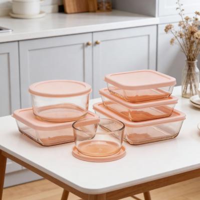 China Pink Color Sprayed Glass Food Container with PE Lid for sale
