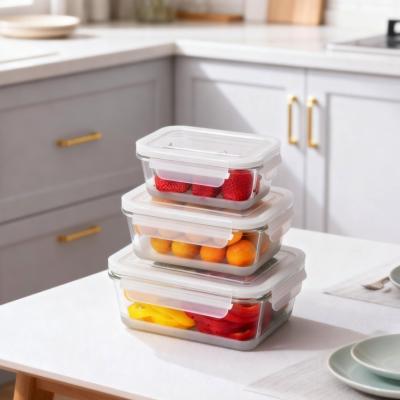 China High Borosilicate Glass Food Storage Container with Snap Airtight Lid for Microwave and Oven for sale