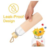 China 600ml BPA-Free Leak-Proof Borosilicate Glass Water Bottle with Bamboo Lid and Silicone Sleeve for sale
