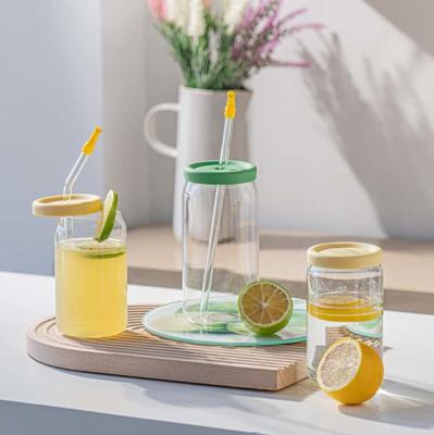 China High Borosilicate Glass Cup with Silicone Lid and Glass Straw - Dishwasher Safe for Hot and Cold Beverages for sale