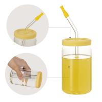 China High Borosilicate Glass Cup with Silicone Lid and Glass Straw - Dishwasher Safe for Hot and Cold Beverages for sale
