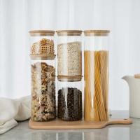 China High Borosilicate Glass Canister with Bamboo Lid Airtight Glass Food Storage Jar for Kitchen for sale