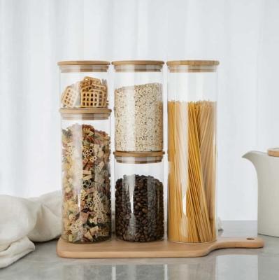China High Borosilicate Glass Canister with Bamboo Lid Airtight Glass Food Storage Jar for Kitchen for sale