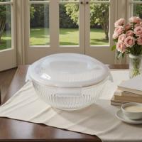 China IKOO Striped High Borosilicate Glass Mixing Bowl 180ml-3500ml with PP Lock Lid for sale
