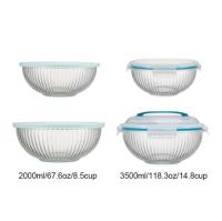 China IKOO Striped High Borosilicate Glass Mixing Bowl 180ml-3500ml with PP Lock Lid for sale