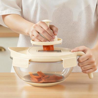 China IKOO 2000ml Capacity Borosilicate Glass Salad Bowl with 5-in-1 Grater Set and Non-Slip Silicone Base for Multifunction Food Prep for sale