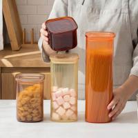 China IKOO Factory Supplier 500ml 1000ml 1500ml Color Sprayed Stripe Glass Canister with Food-Grade PS Plastic Lid for sale