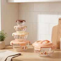 China Borosilicate Glass Mixing Bowl Set Stackable with Lids and Temperature Range -40°C to 560°C for Kitchen Use for sale