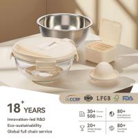 China 2000ml Capacity Borosilicate Glass Bowl with 5-in-1 Grater Set and Non-slip Silicone Base for Food Prep for sale