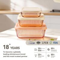 China IKOO Glass Containers Supplier Color Sprayed Vertical striped Glass Food Containers with PE Lid for sale