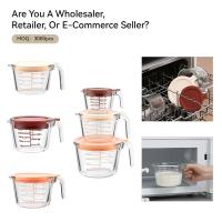 China IKOO 3 pcs glass measuring cups set with lids set 1-Cup, 2-cup, 4-cup measuring jugs with handle, nesting liquid measuring cups for kitchen for sale