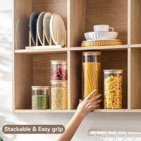 China IKOO Festival Design Glass Canister with Airtight Bamboo Lid and Multiple Sizes for Kitchen Storage for sale
