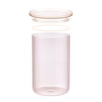 China IKOO Factory Supplier 500ml 1000ml 1500ml Color Sprayed Stripe Glass Canister with Food-Grade PS Plastic Lid for sale