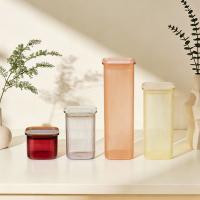 China IKOO Factory Supplier 500ml 1000ml 1500ml Color Sprayed Stripe Glass Canister with Food-Grade PS Plastic Lid for sale